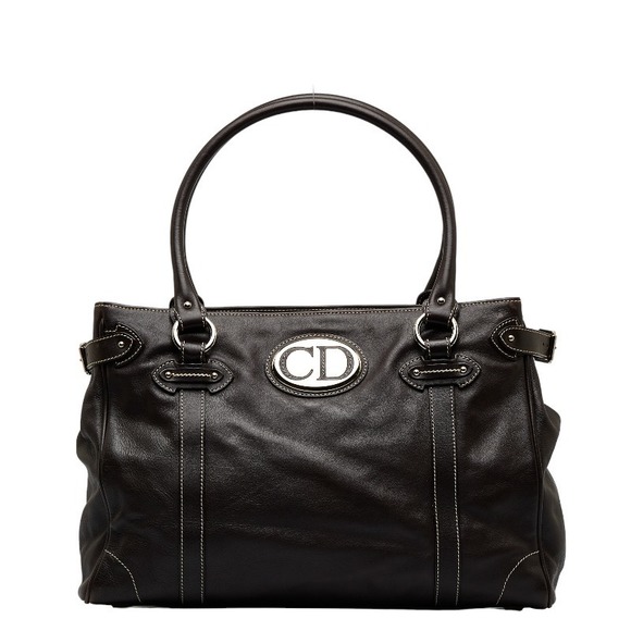Dior | Bags | Dior Cd Logo Tote Bag Shoulder Bag Brown Leather | Poshmark